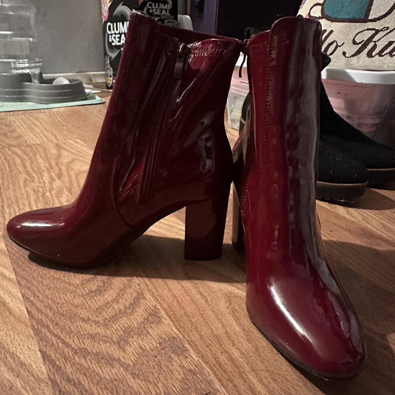 Burgundy and red leather booties - Depop