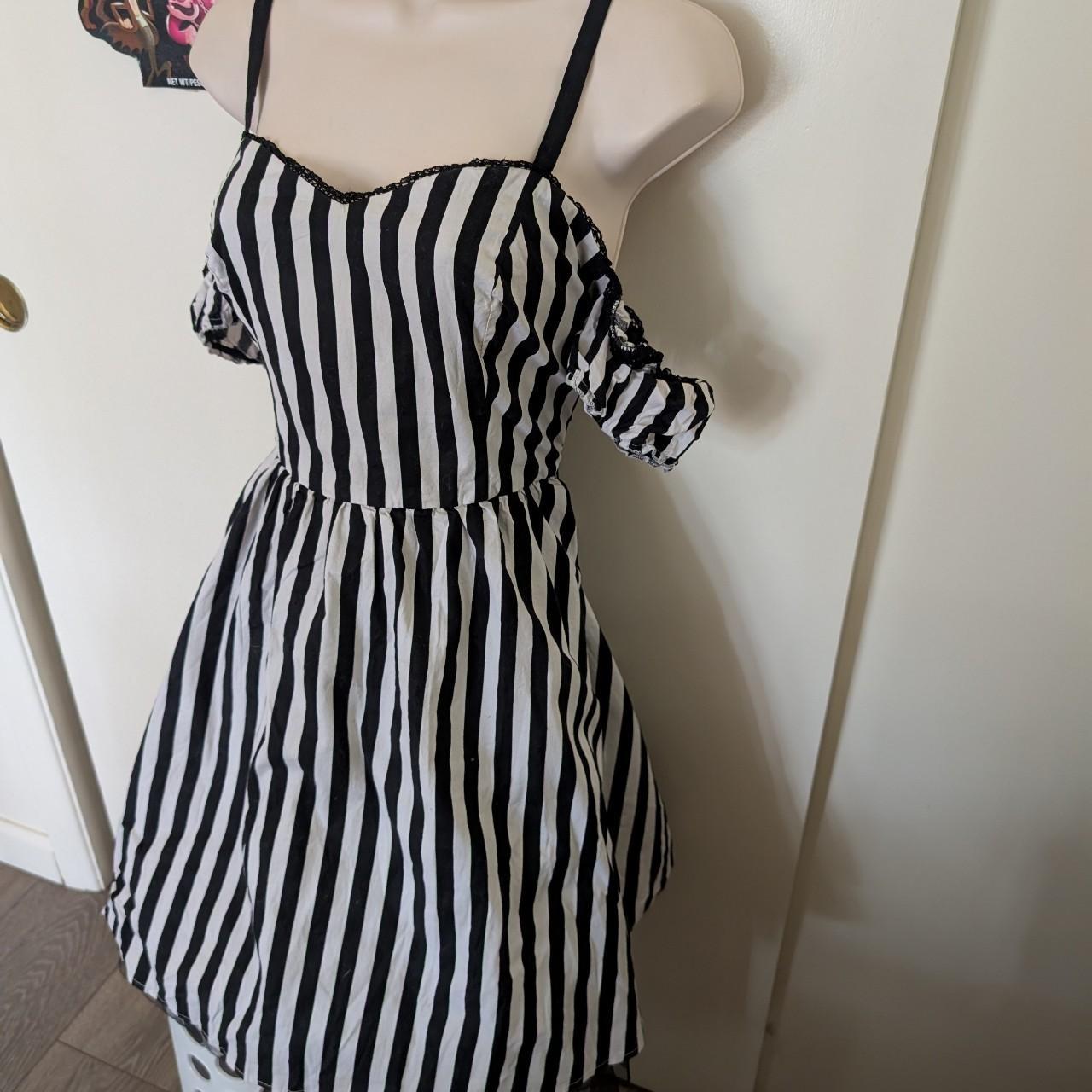 Hot Topic Black and White Striped off Shoulder... - Depop