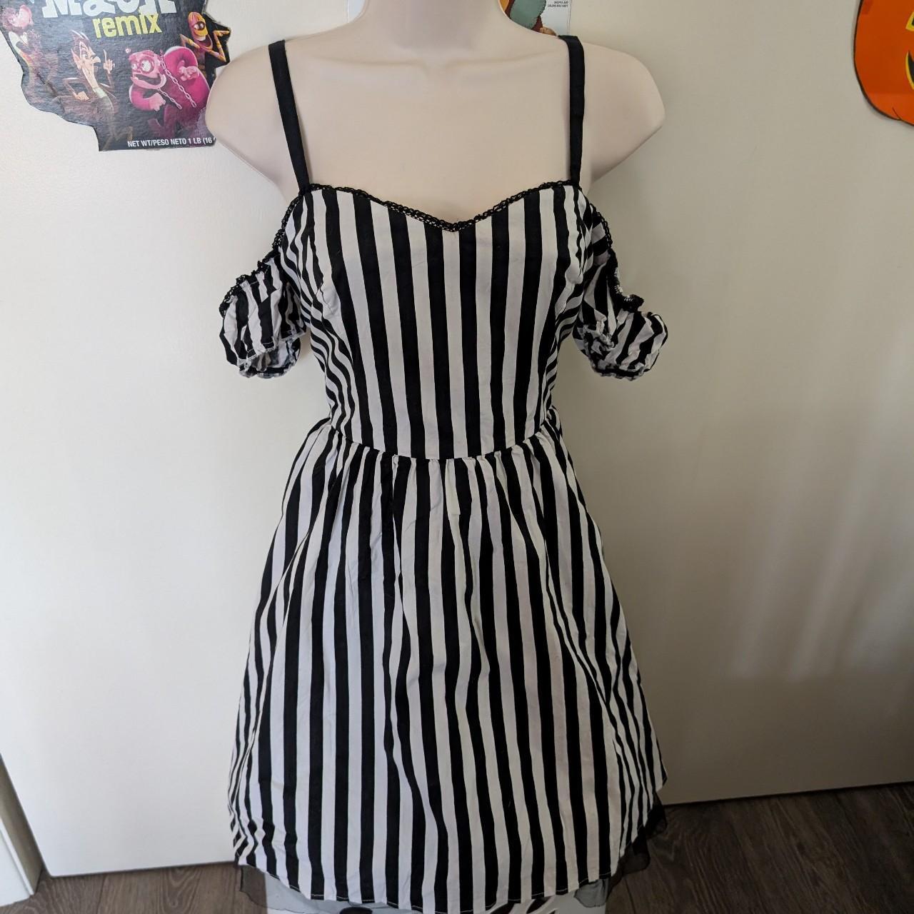 Hot Topic Black and White Striped off Shoulder... - Depop