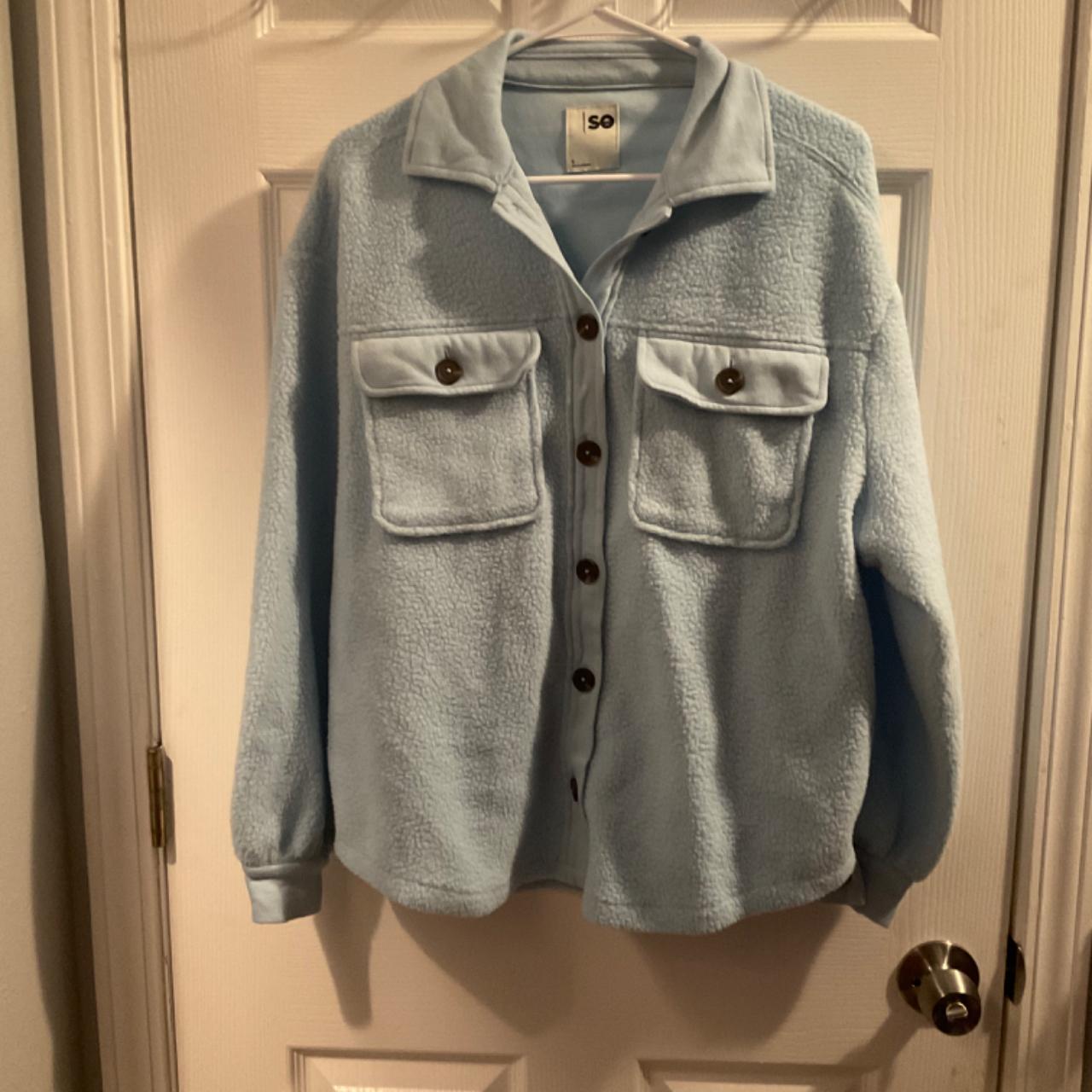 SO light blue shacket! Tagged as small, but fits as... - Depop
