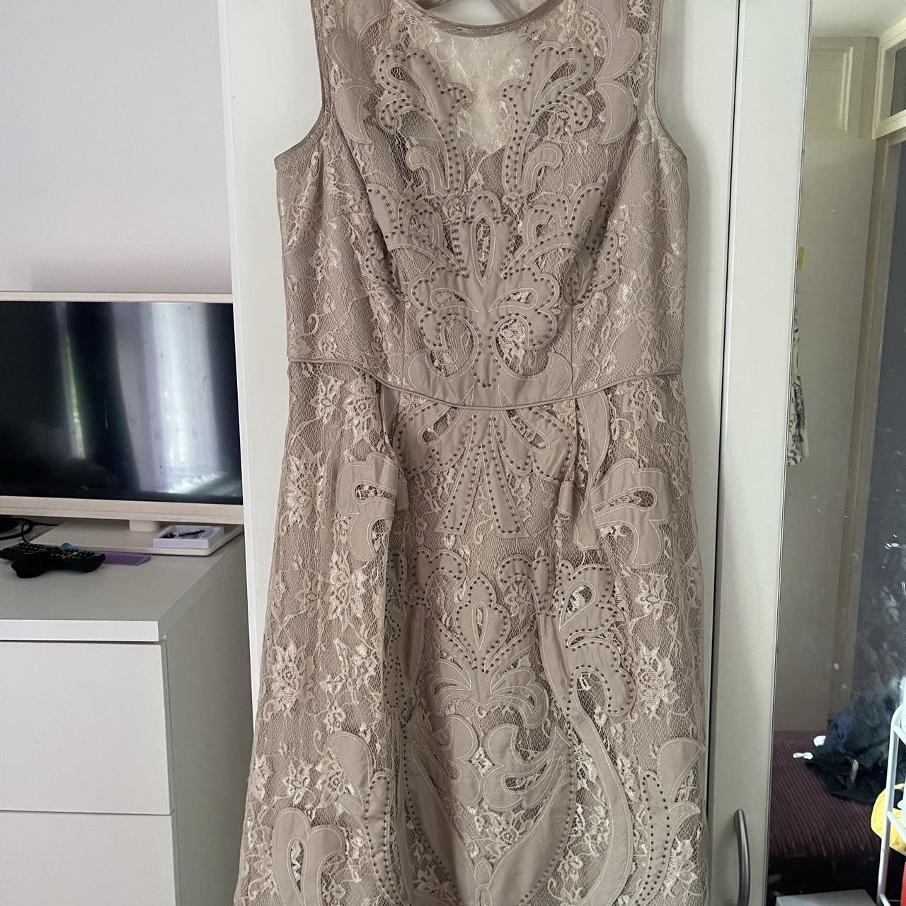 Glamorous Monsoon cream and tan lace dress #partydress - Depop