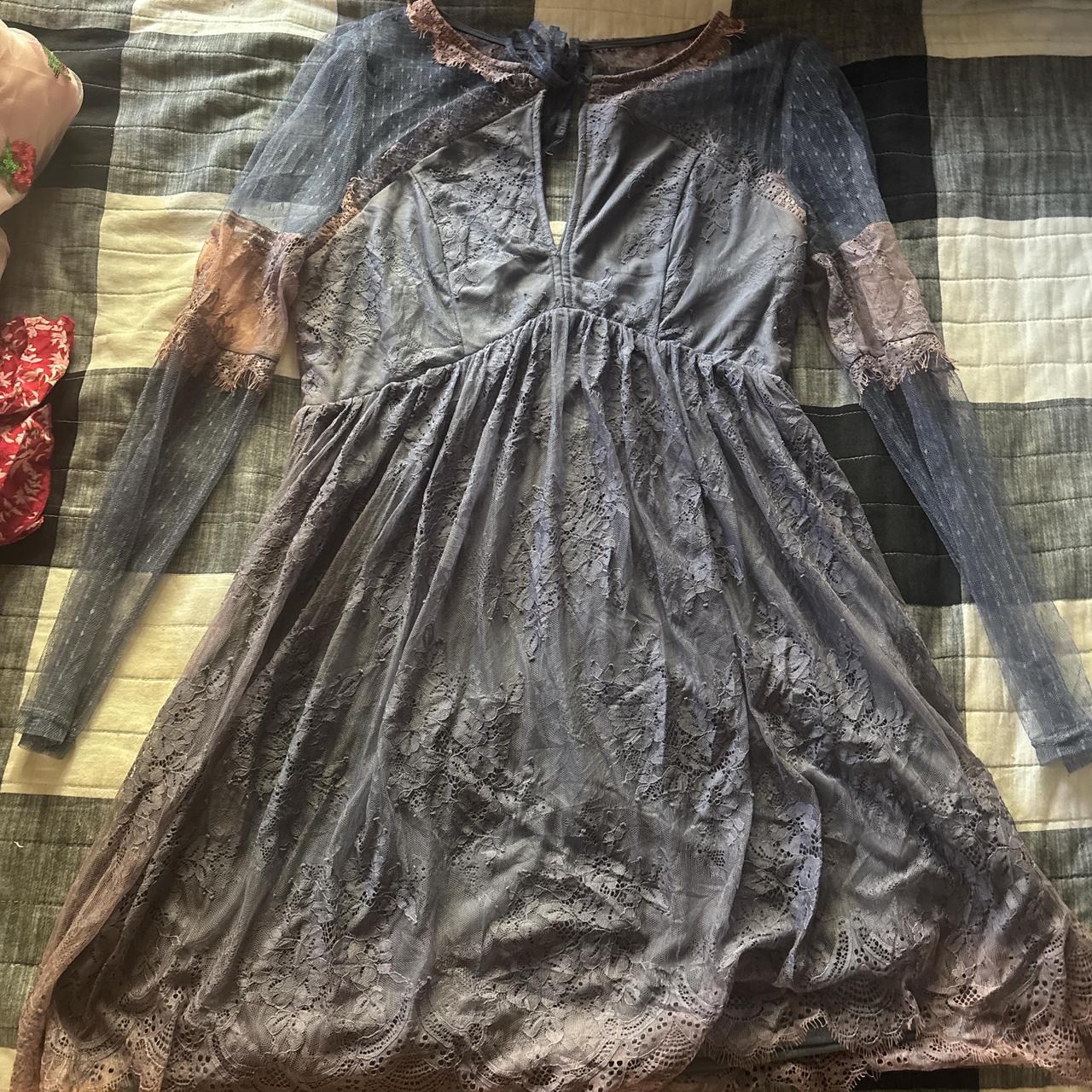 Vintage Lacy Ash Blue Dress (fits medium to... - Depop