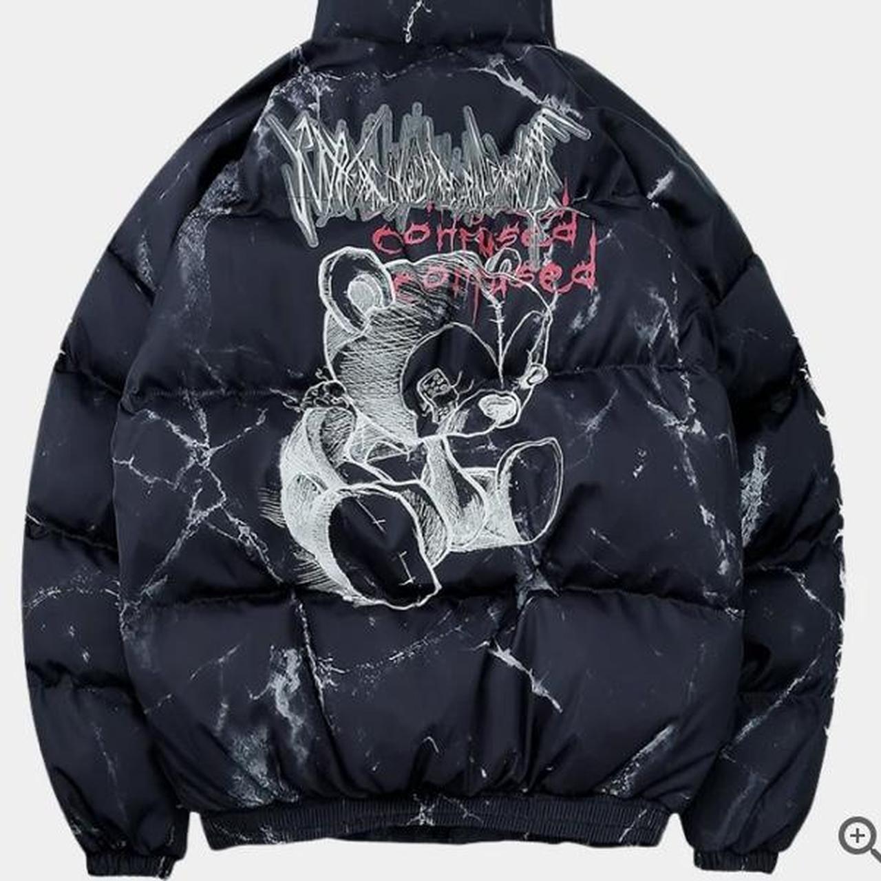 Black and white marble bear puffer jacket y2k new... - Depop