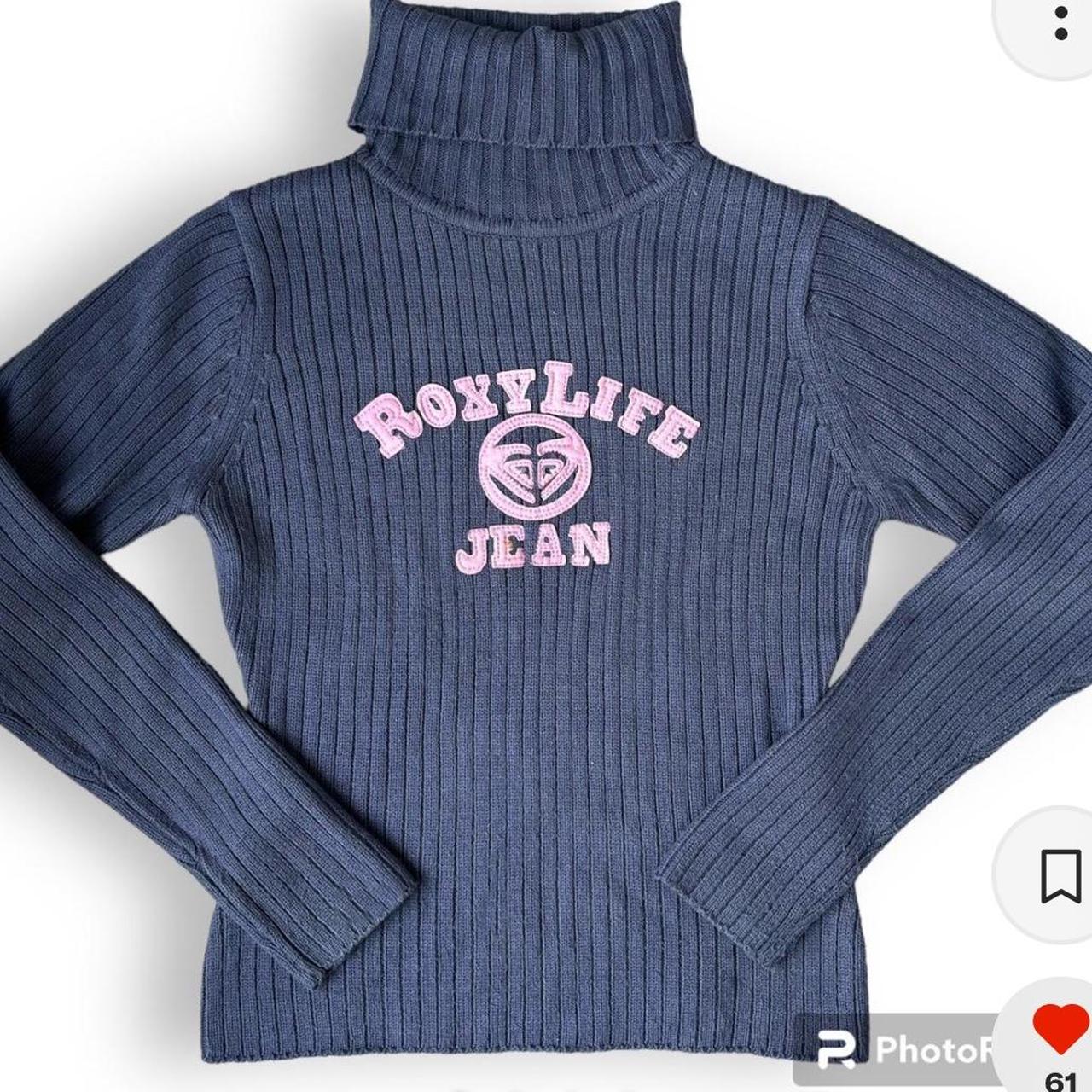 Retro vintage navy and pink Roxy knit sweater... - Depop