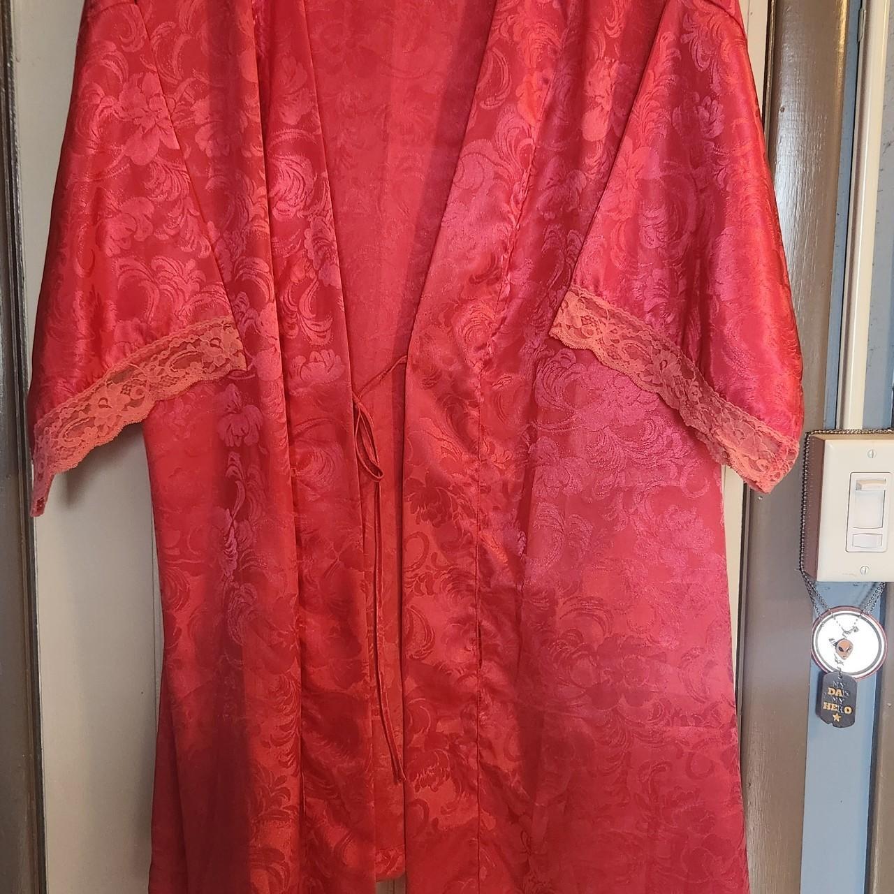 Women's mini silk robe lace trimmed sleeves - Depop