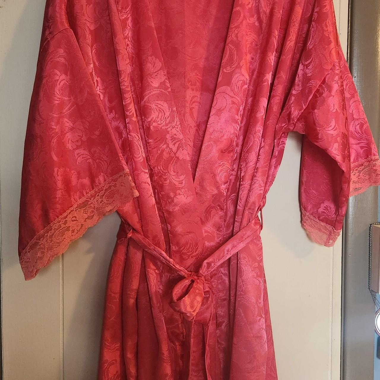 Women's mini silk robe lace trimmed sleeves - Depop
