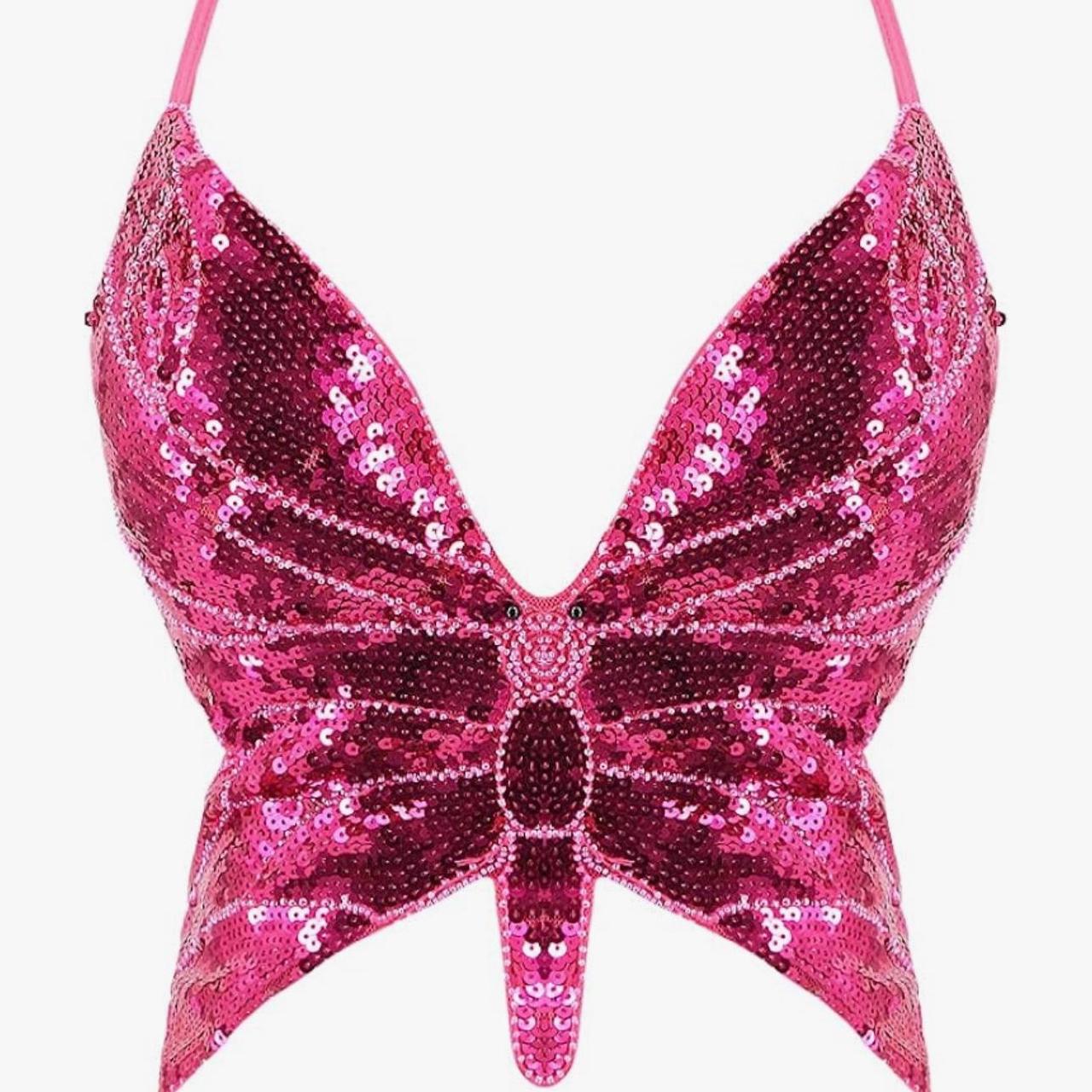 pink butterfly top super cute for... - Depop