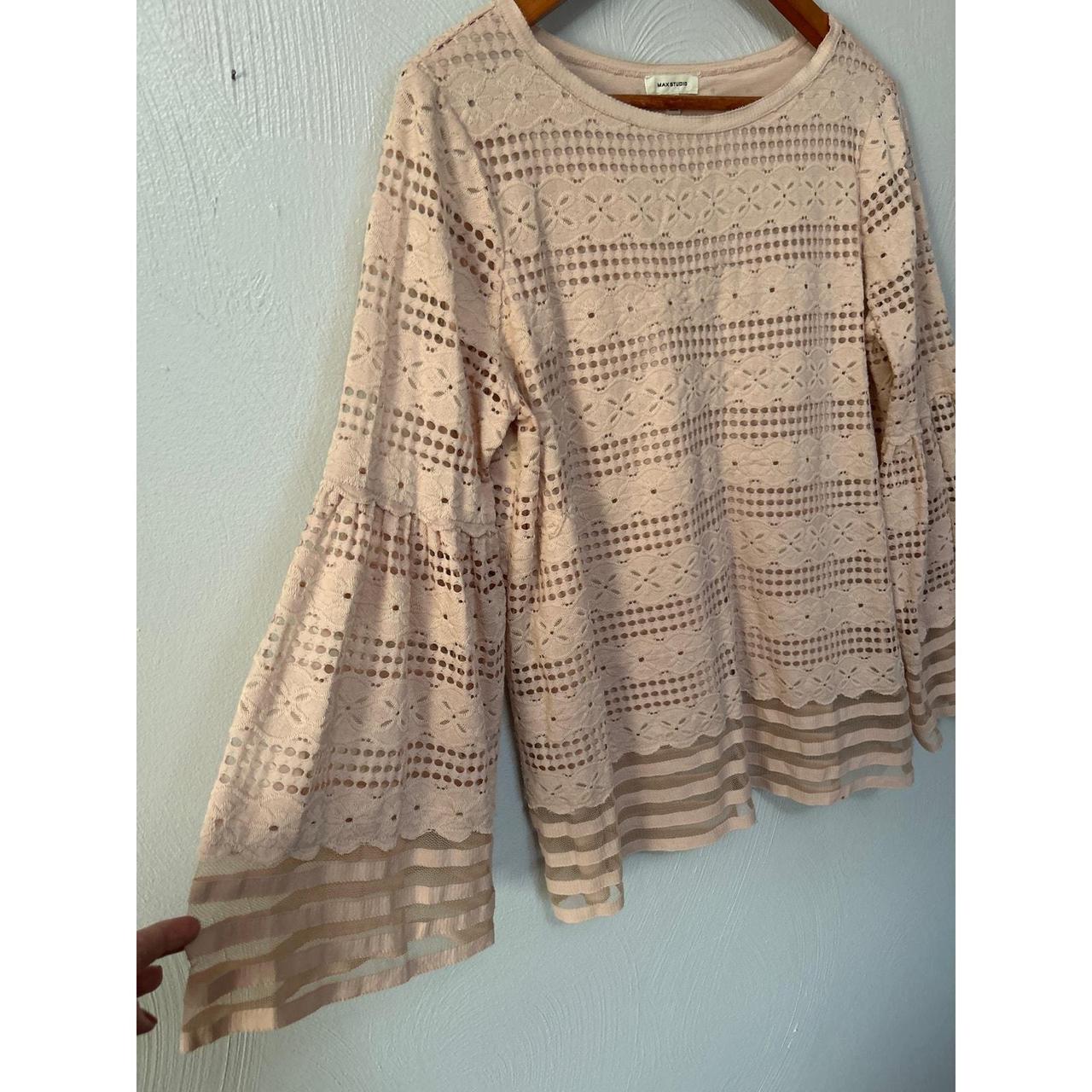 Max Studio Pink Tan Boat Neck Open Lined Long Bell... - Depop