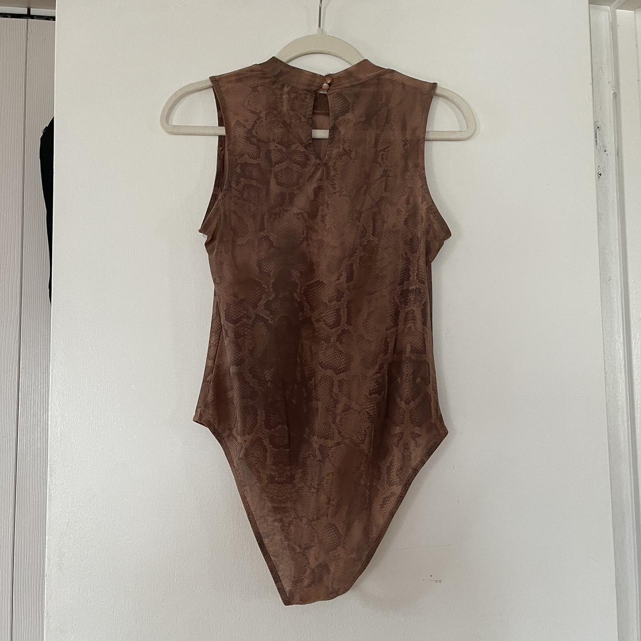 Brown and tan snake skin print sheer bodysuit with... - Depop