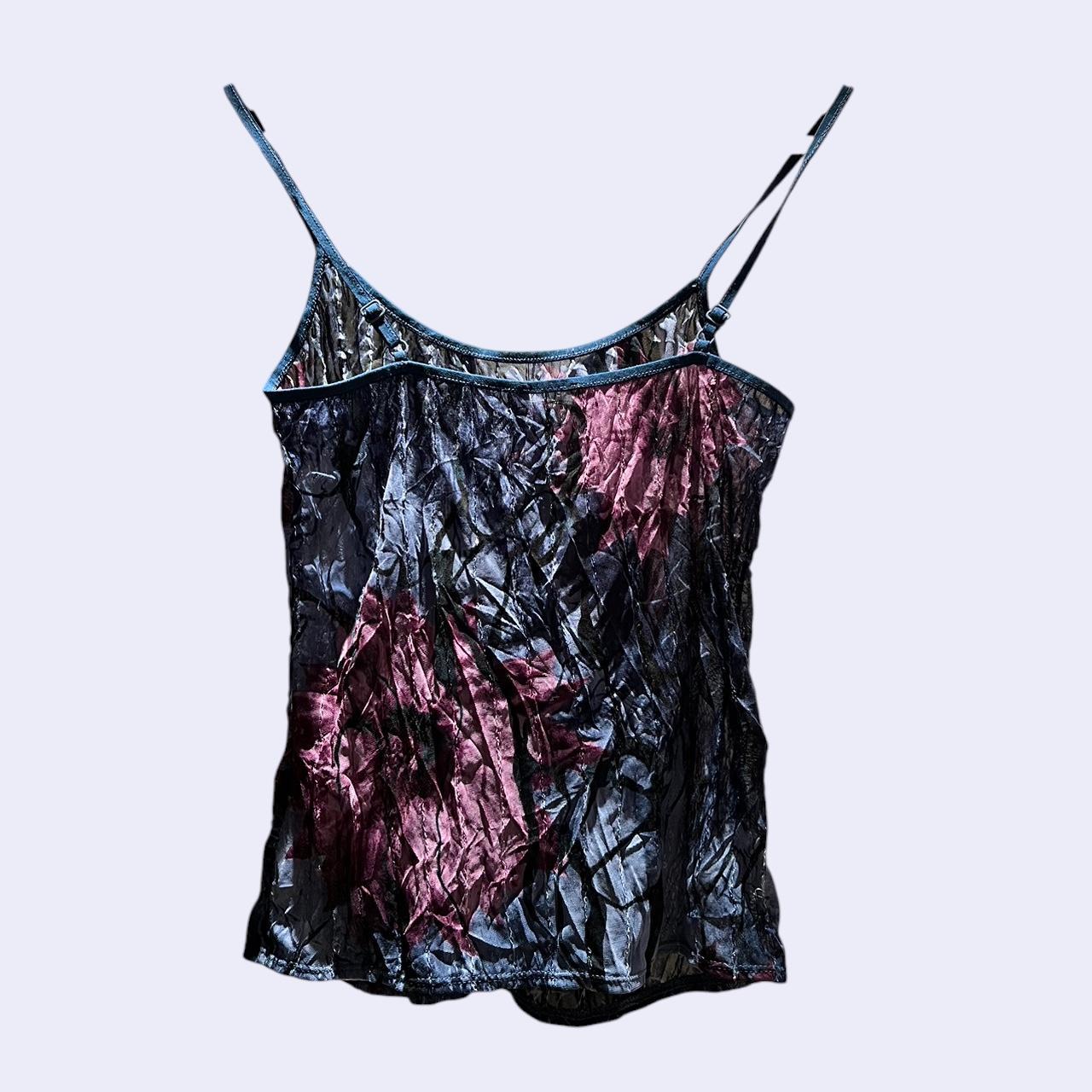 Sheer mesh floral cami top with blue and purple hues... | Depop