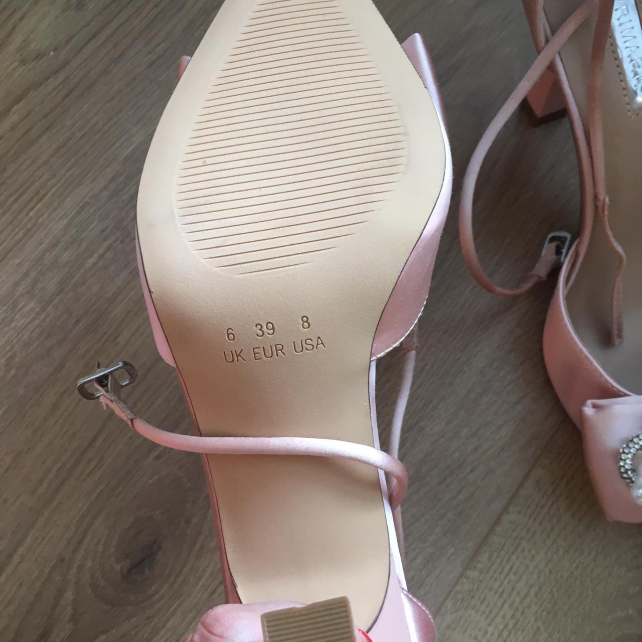 Pink satin bow heels with pearl detail #heels primark - Depop