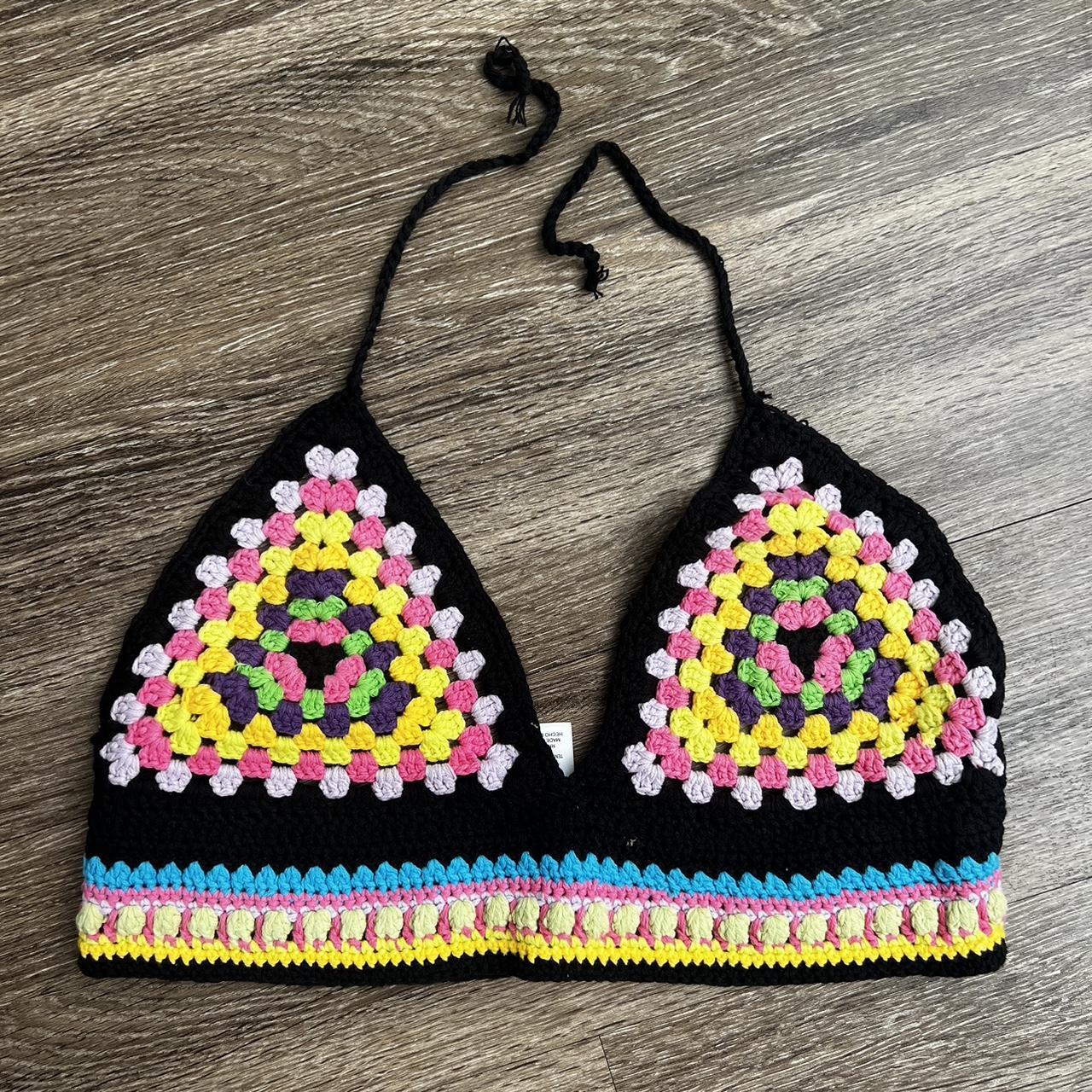 Crotchet Colorful Crop Top! Perfect for festivals,... - Depop