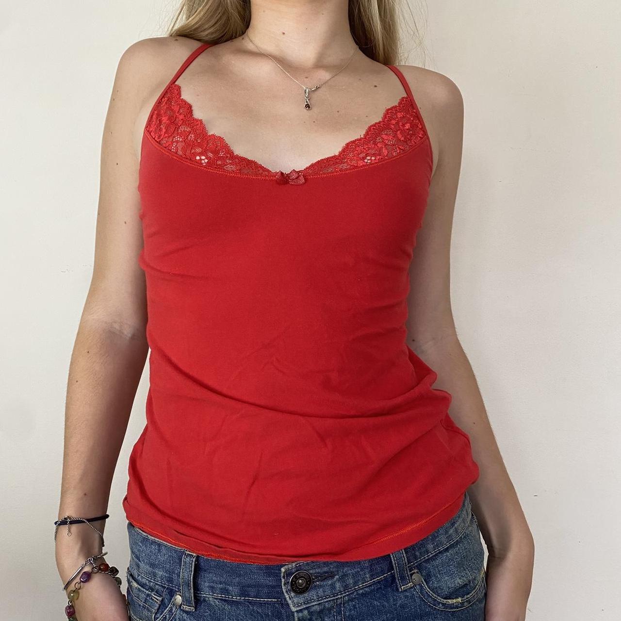 Cutest vintage red lace cami top. Uk shipping is £5... - Depop