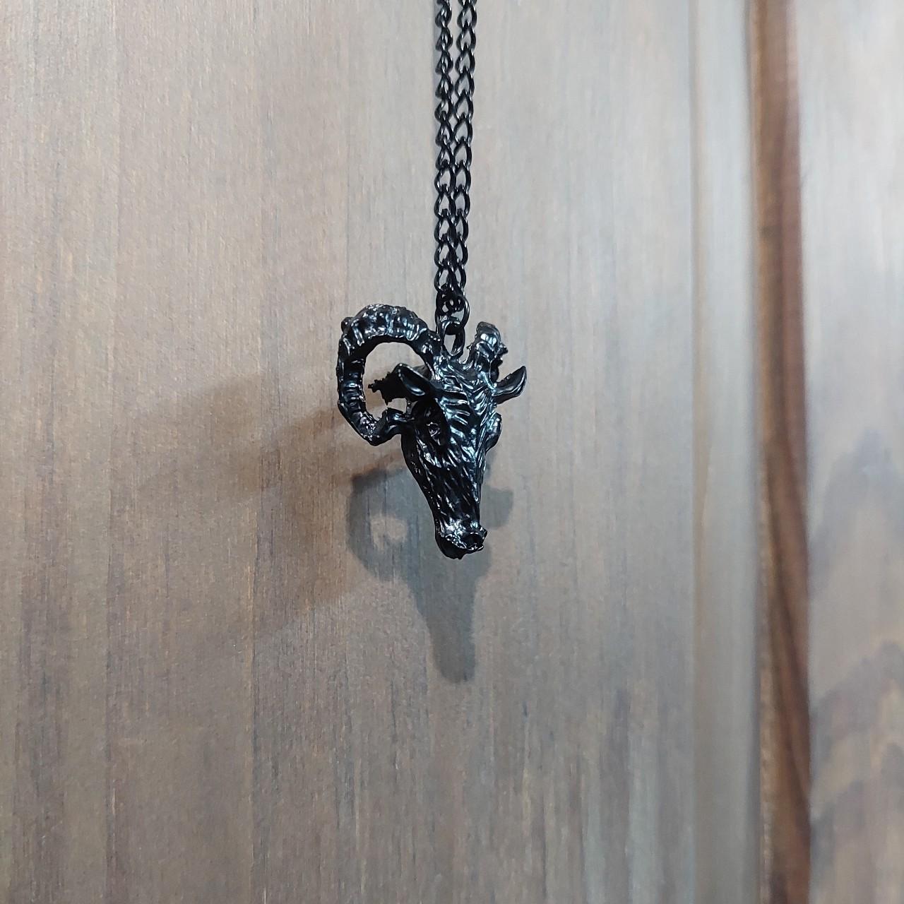 Black goat necklace on 22 inch chain with a lobster... | Depop