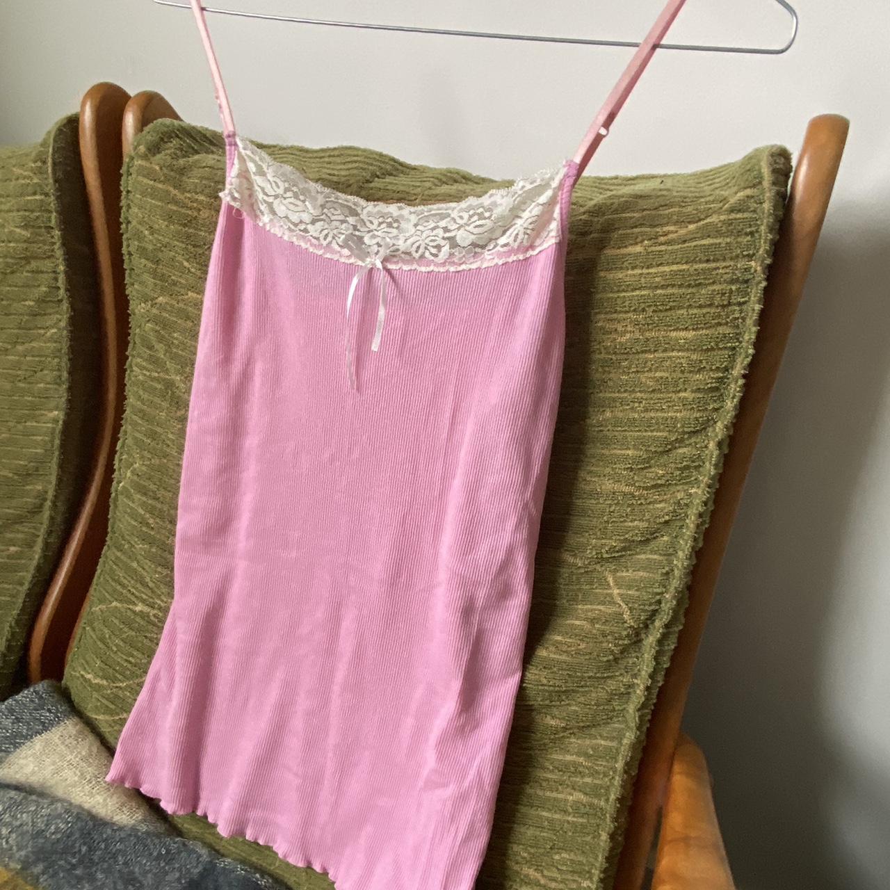 Pink Singlet Top! Super cute with lace trim at the... - Depop