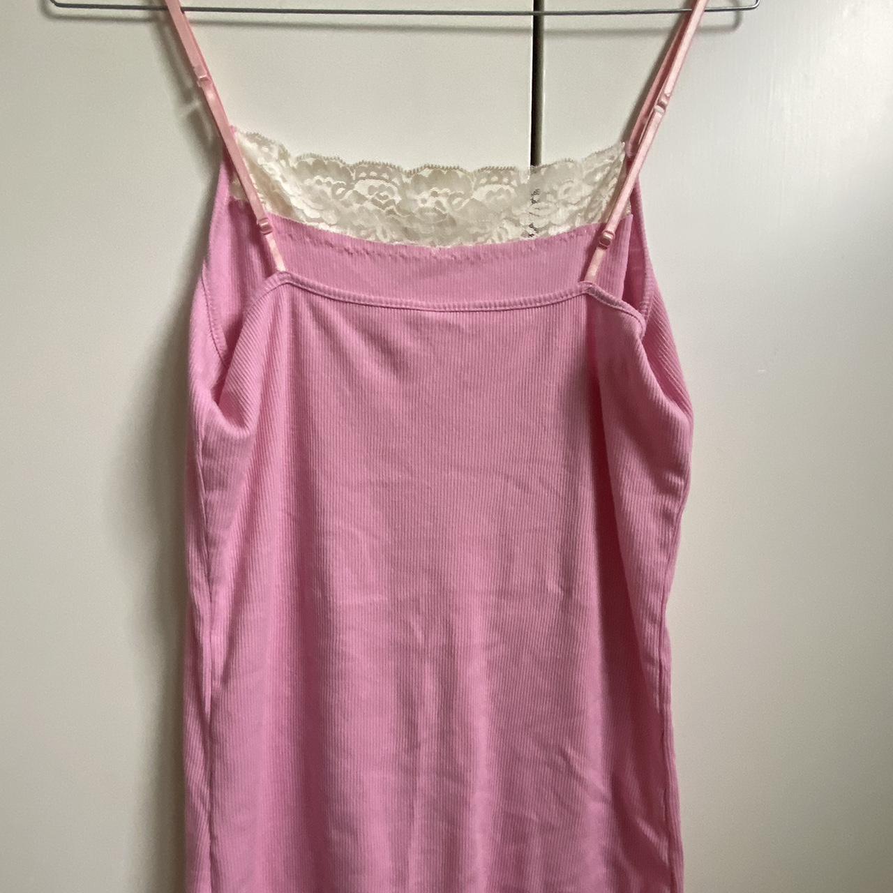Pink Singlet Top! Super cute with lace trim at the... - Depop