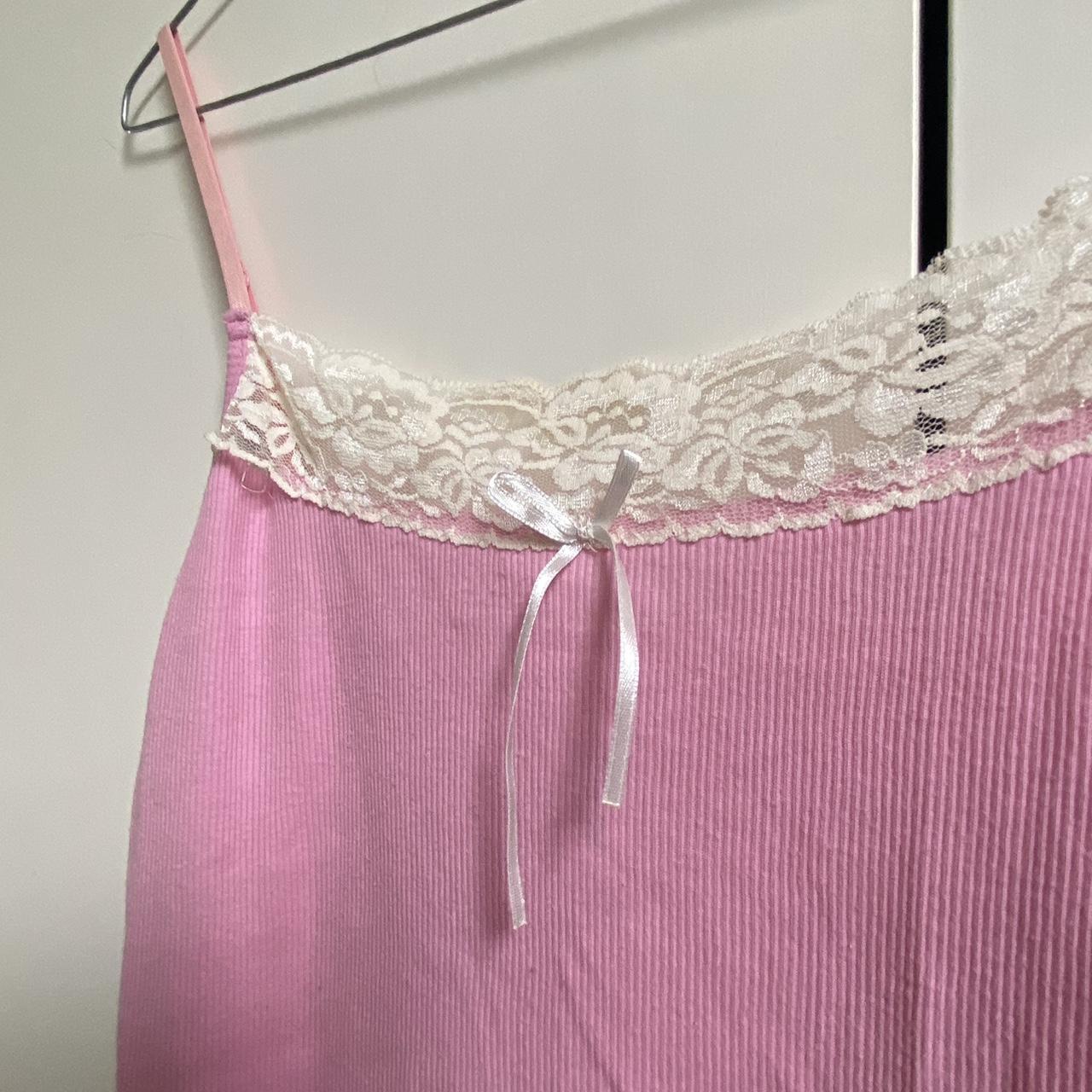 Pink Singlet Top! Super cute with lace trim at the... - Depop