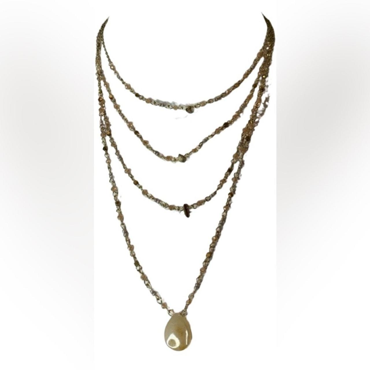 Gold Triple Chain Necklace With Brown Stone 19” Long... | Depop