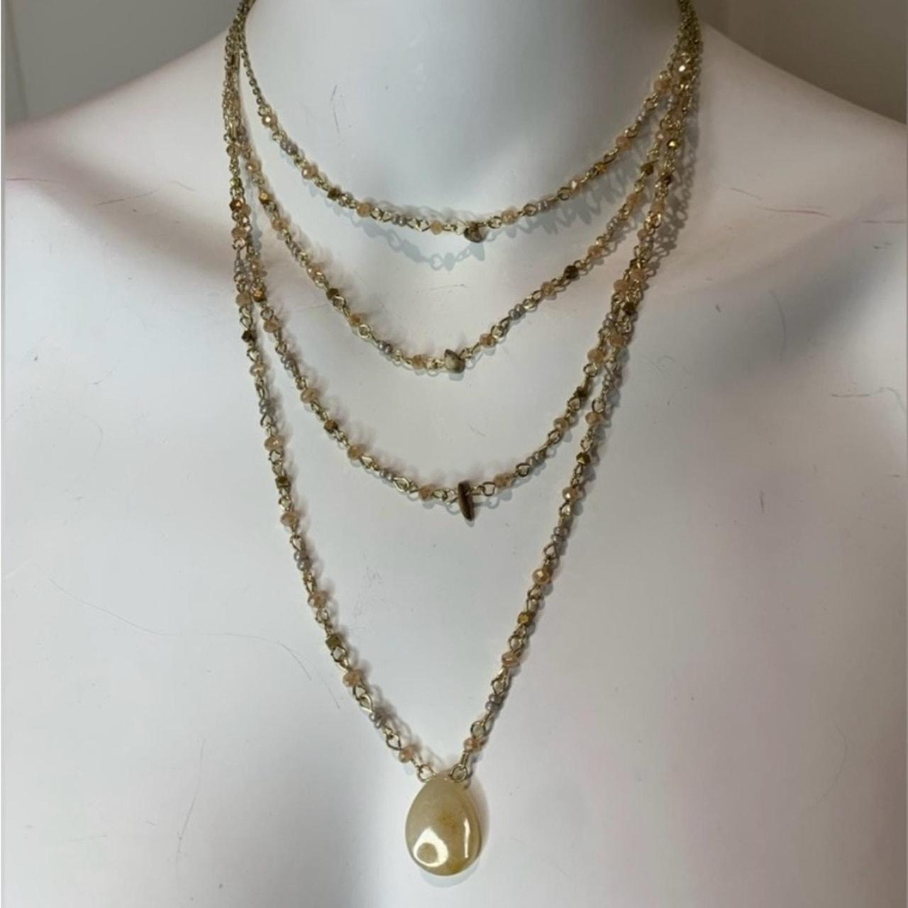 Gold Triple Chain Necklace With Brown Stone 19” Long... | Depop