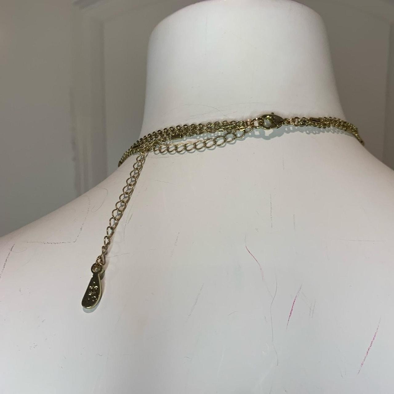 Gold Triple Chain Necklace With Brown Stone 19” Long... | Depop