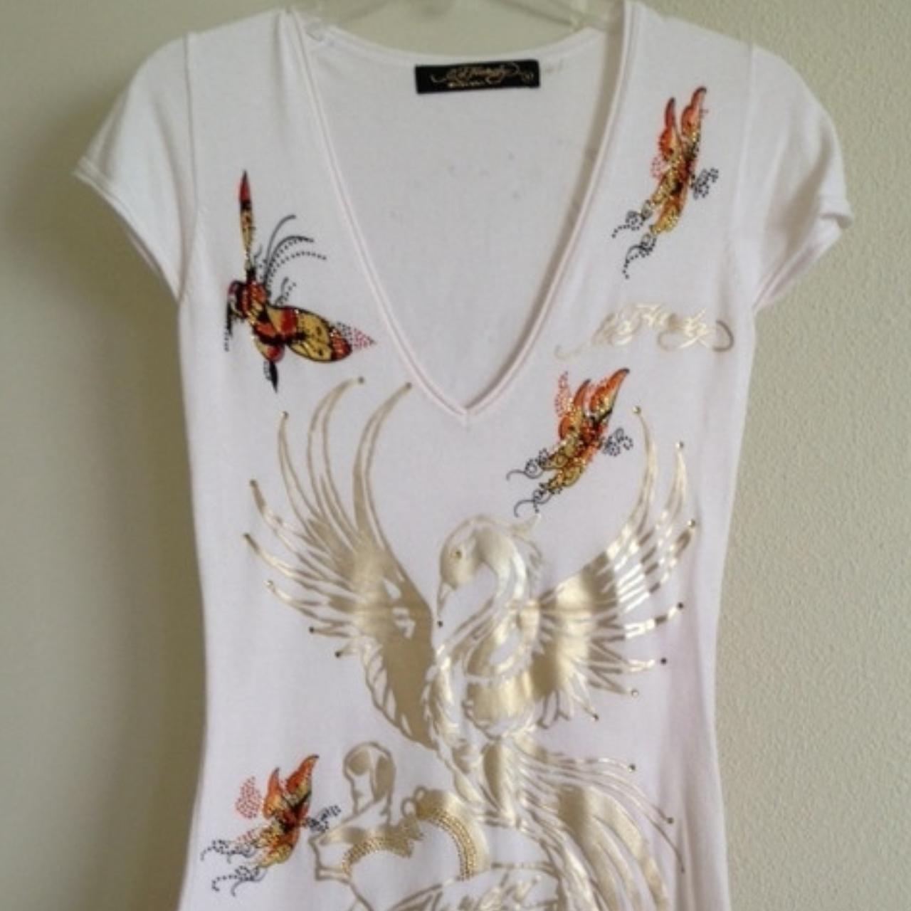 Ed Hardy ivory tee Beautiful Authentic Ed Hardy tee.... - Depop