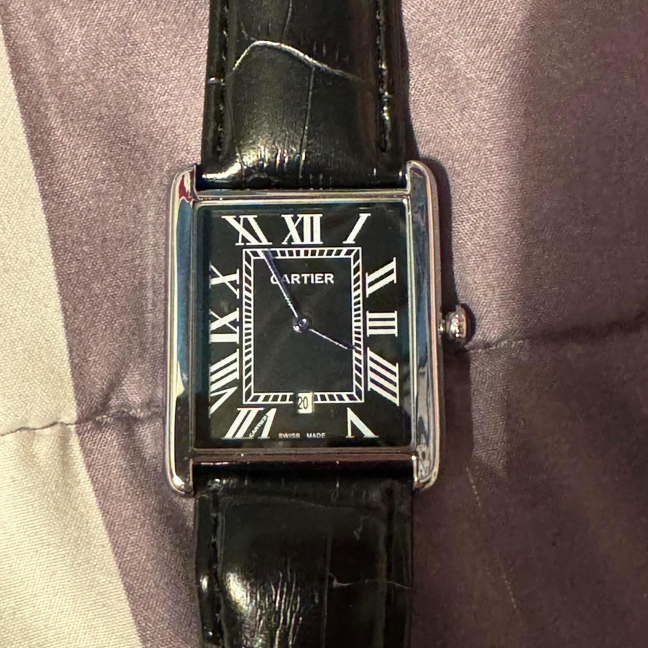 Vintage Tank Watch 1980s - Black Leather Band /... - Depop