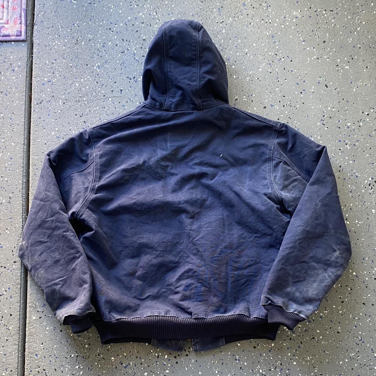 Navy blue Carhartt jacket with a worn look -Size... - Depop