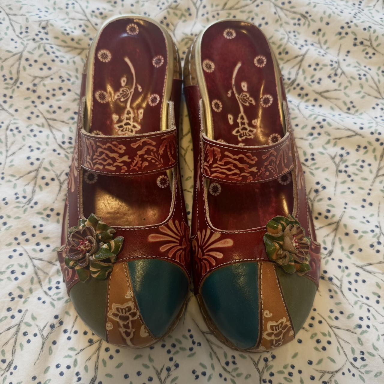 Funky colourful clogs with such a cutie flower... | Depop