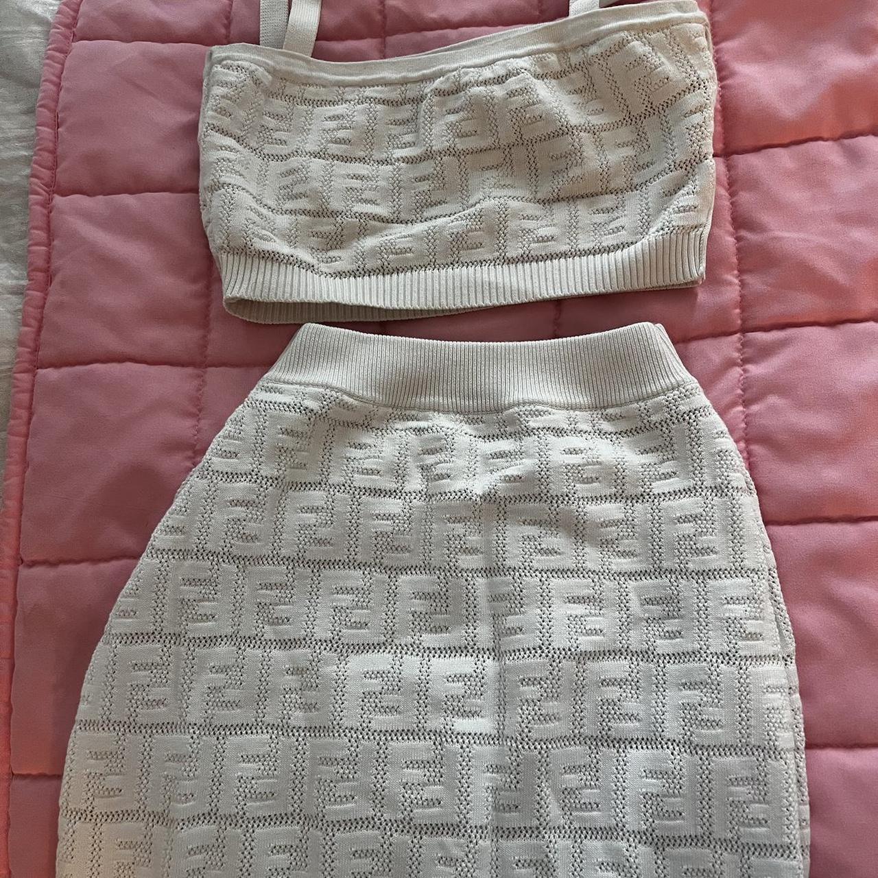 Fendi 2 piece skirt set, white. Worn once - Depop