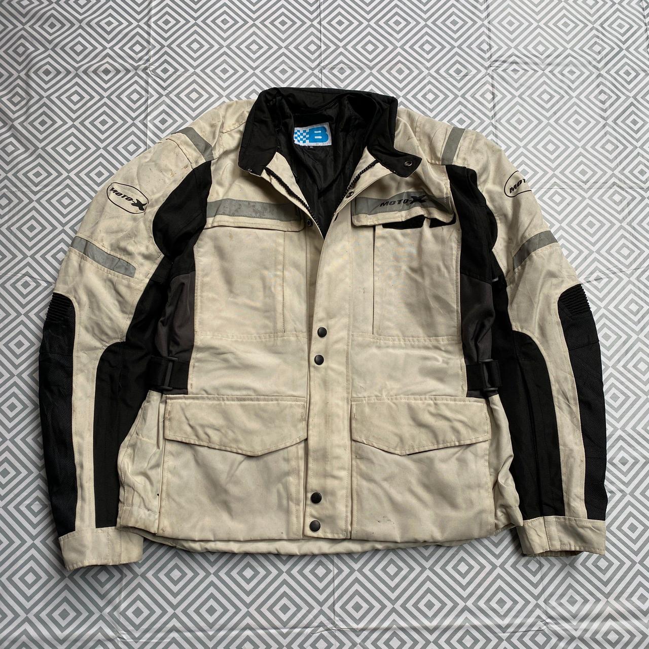 Beige and Black Moto Motorcross Jacket XL Please... - Depop