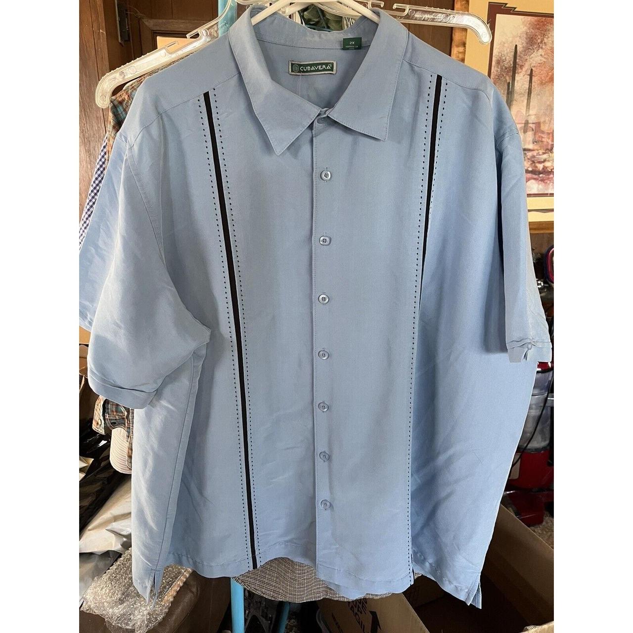 This Cubavera men's guayabera shirt in blue is the... - Depop