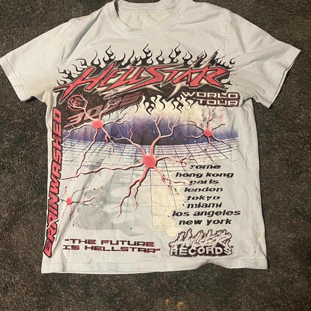washed blue hellstar World Tour tee | Depop