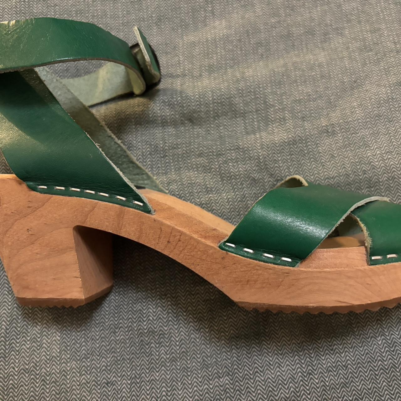 Funkis green wooden clogs with leather straps. Made... - Depop