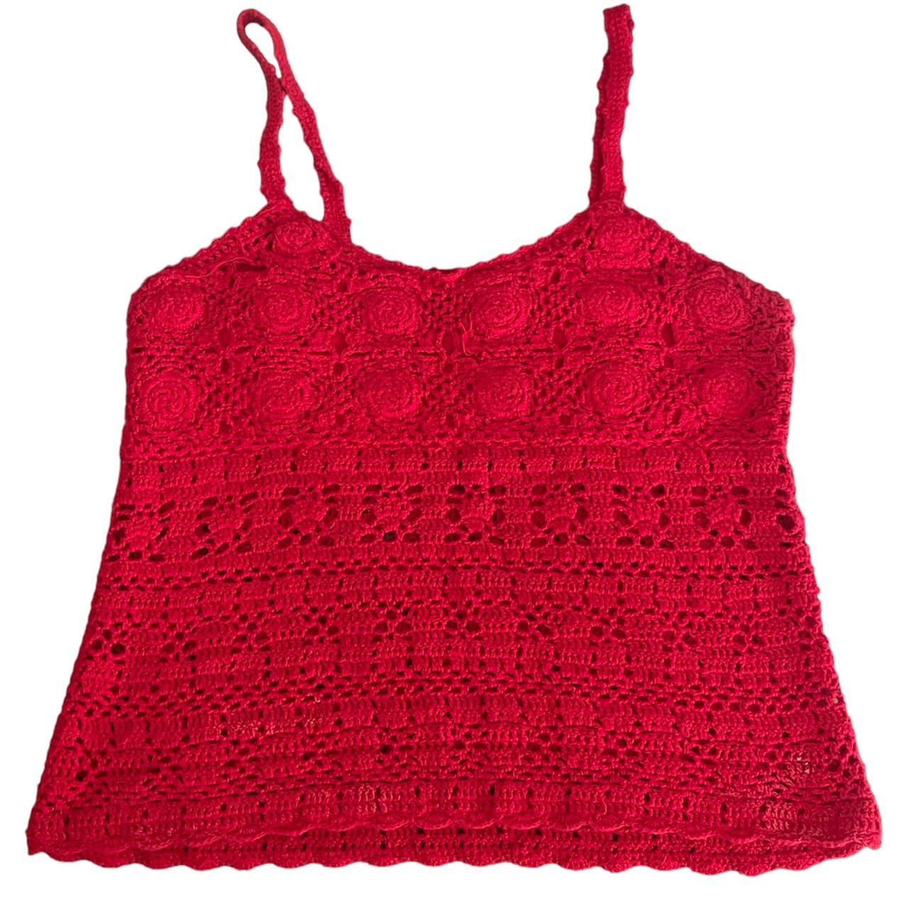 2000s red crochet top ☆ rose detailing it says... - Depop