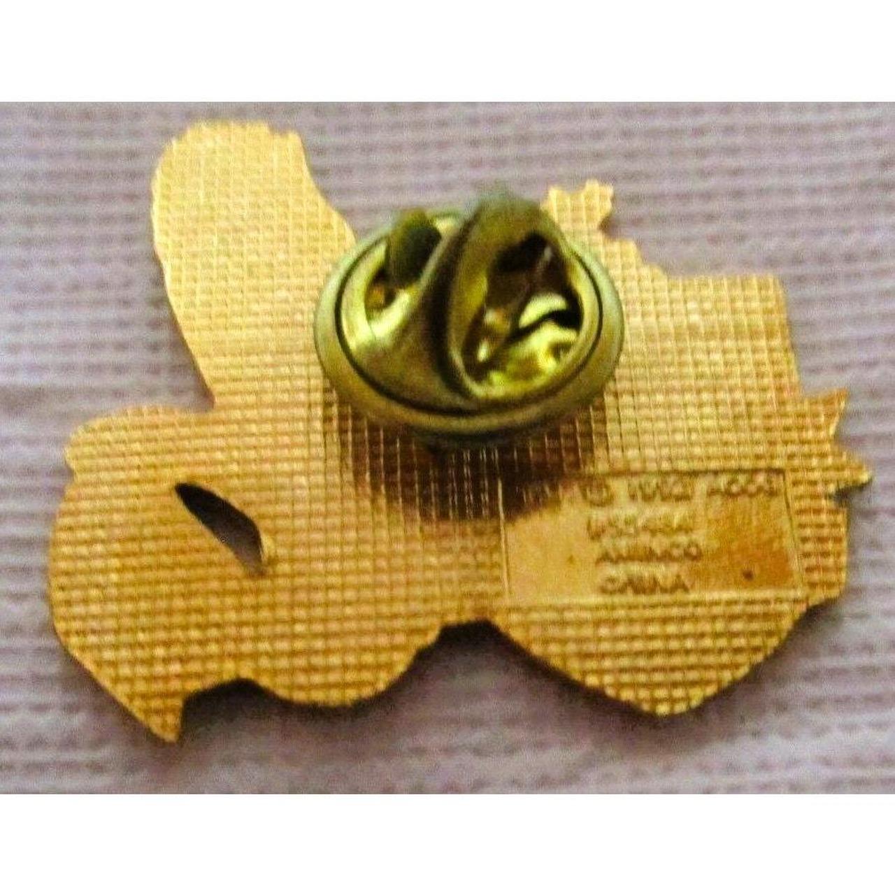 This rectangular shaped enamel and gold-toned pin is... - Depop