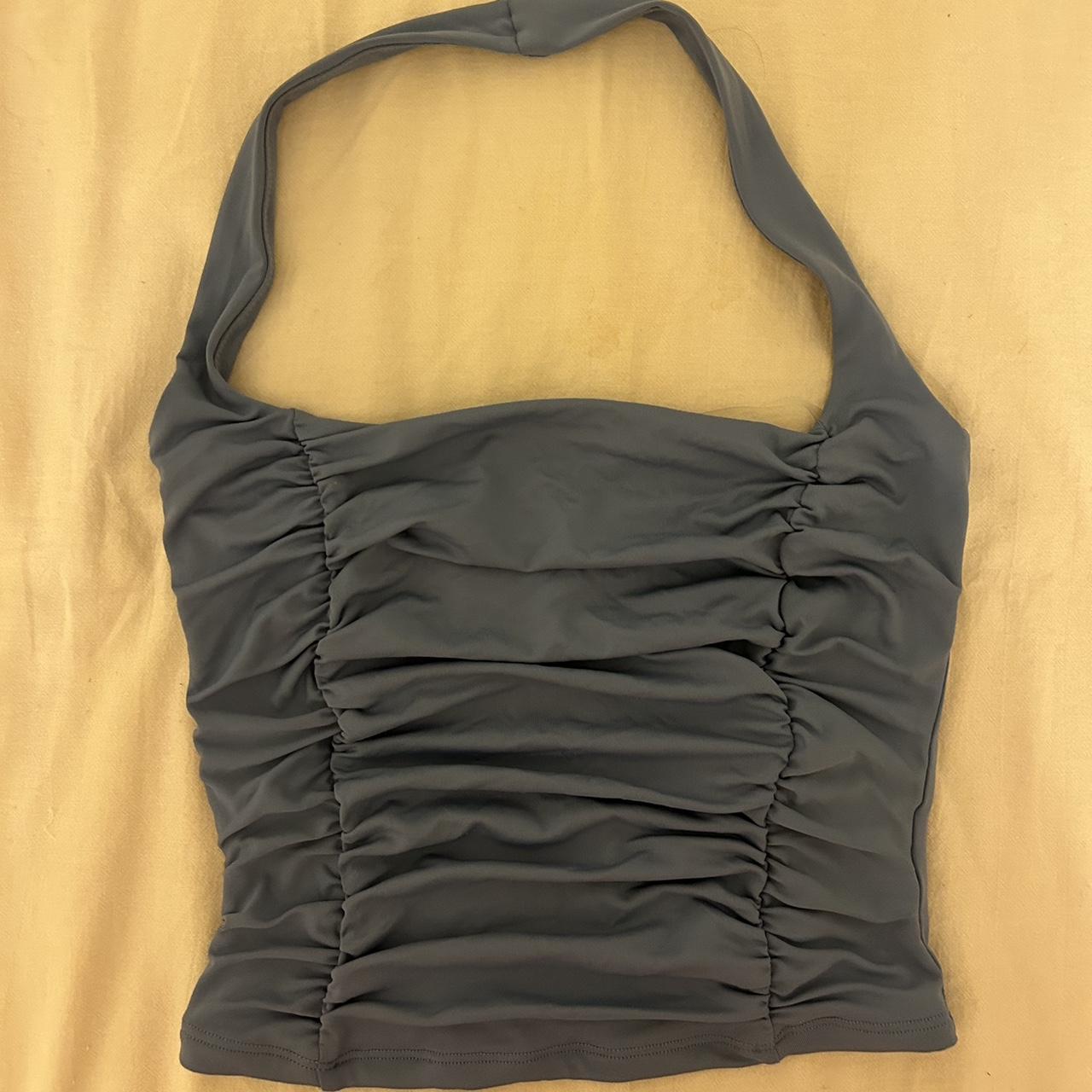 supre luxe ruched halter top denim blue brand new... - Depop