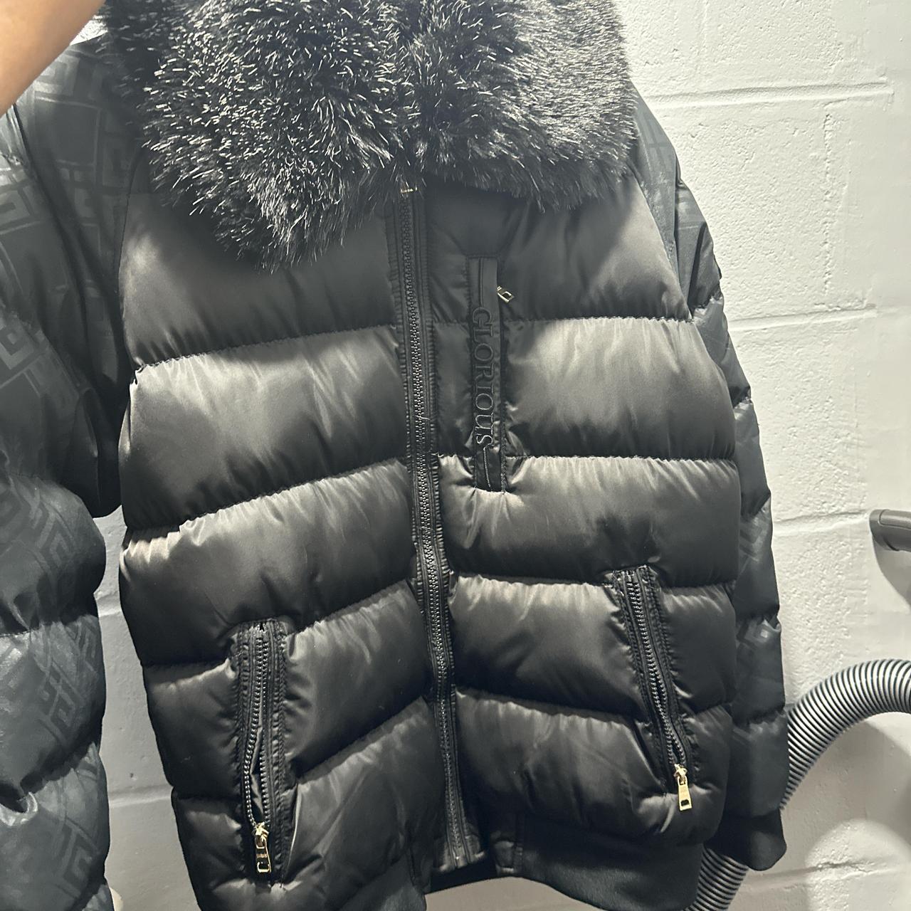 Black glorious gangster puffer jacket with fur... | Depop