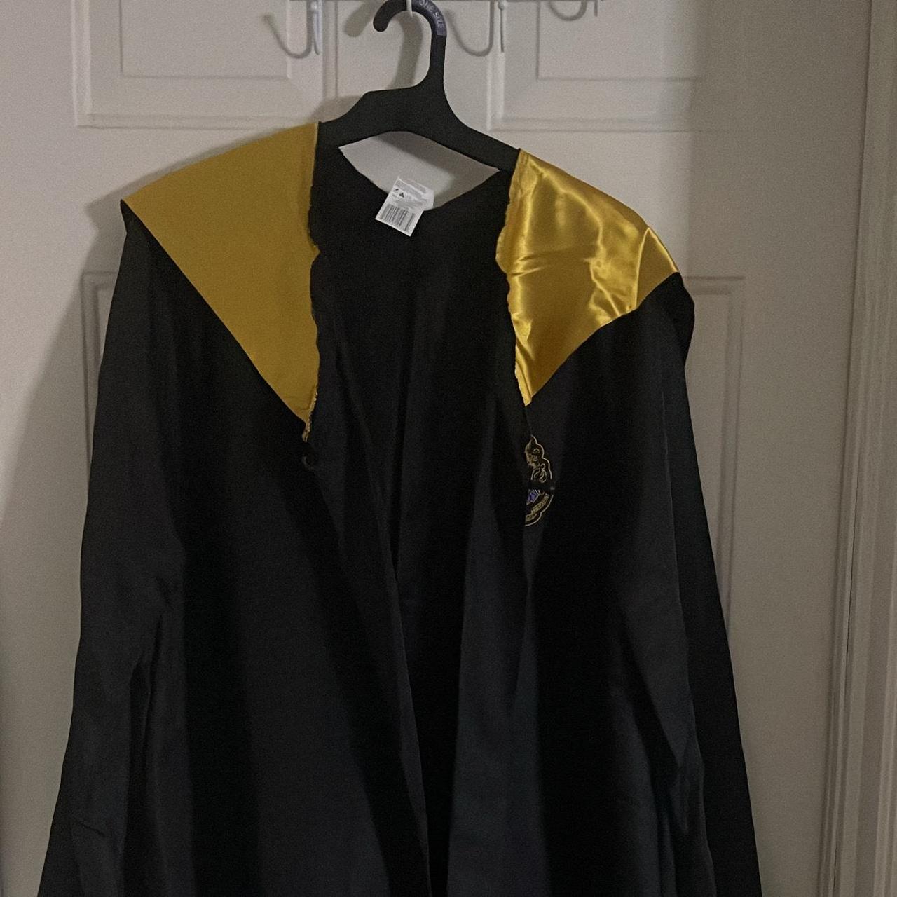 Black and gold Harry Potter gown with a hood and... - Depop
