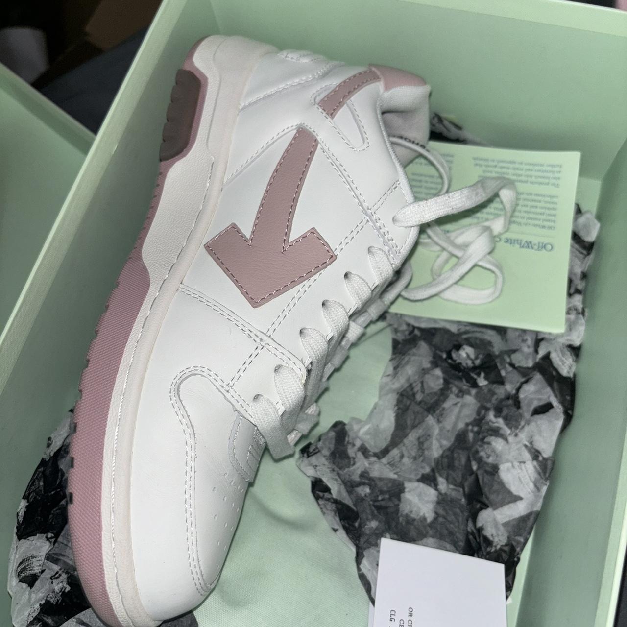 Pink off white trainers worm once perfect condition - Depop