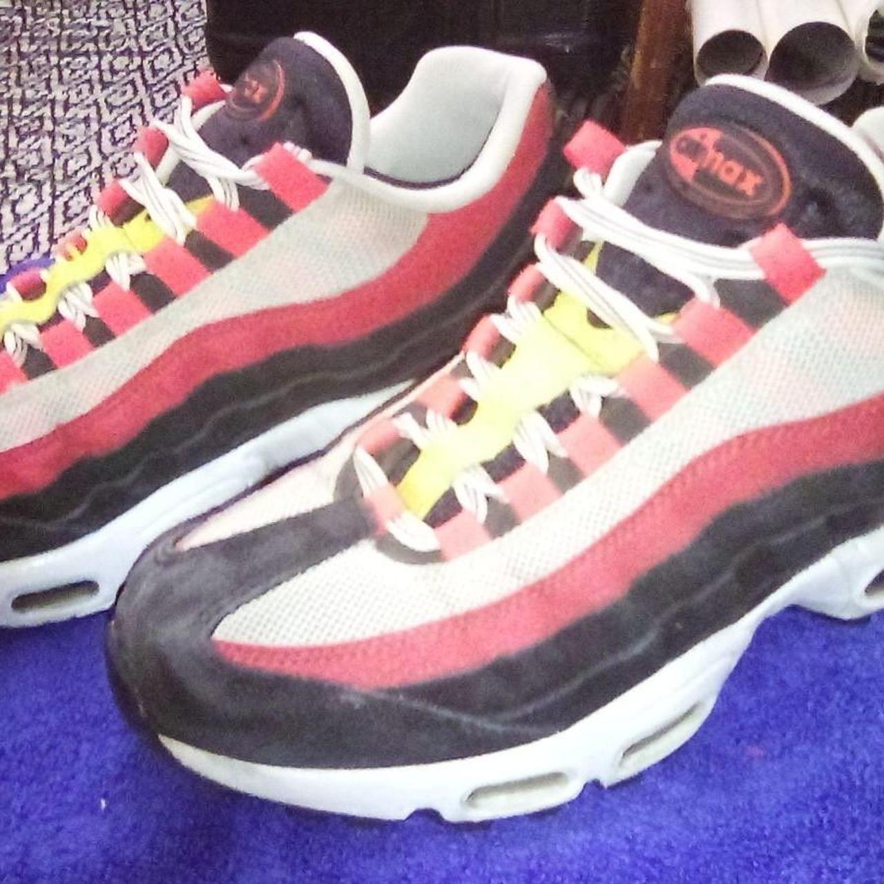 Nike Air Max 95s Black, red and crimson yellow Size 7 - Depop
