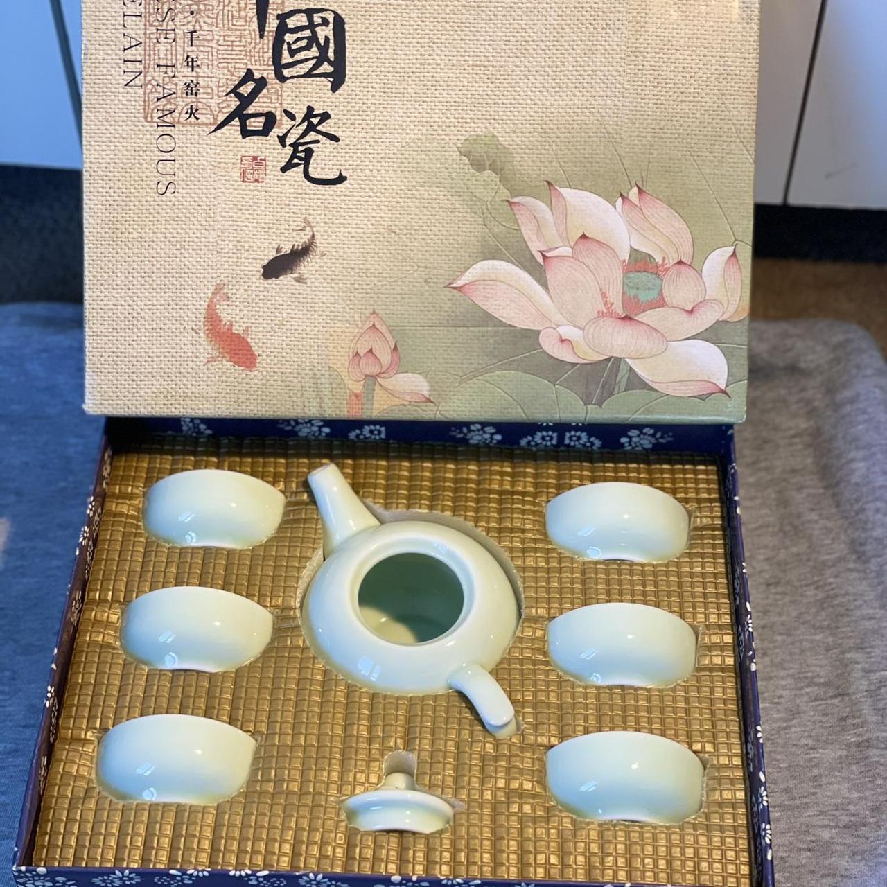 S/7 Chinese teapot set with red white fish design... | Depop