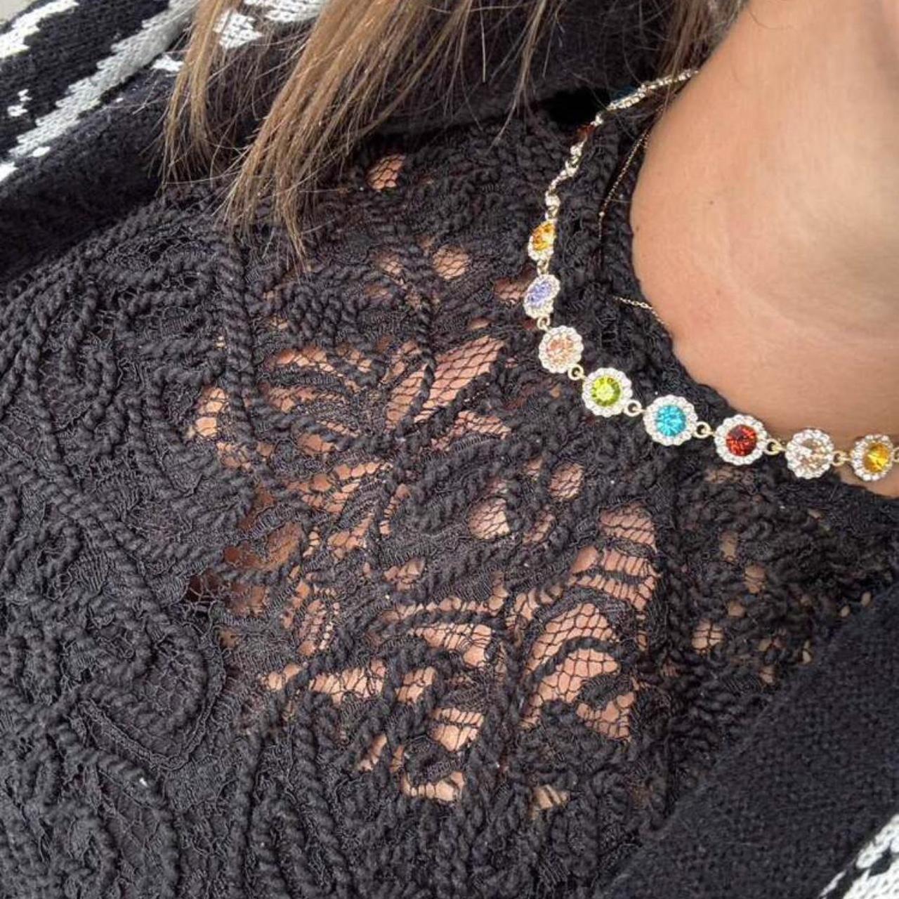 Gold Rainbow Multicoloured Gem Stone Rhinestone... - Depop