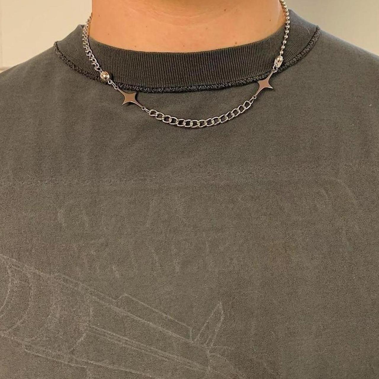 Silver Double Star y2k punk style chain... - Depop