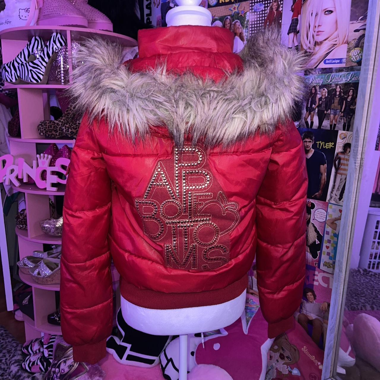 Super cute Y2K apple bottoms red fur puffer jacket... | Depop