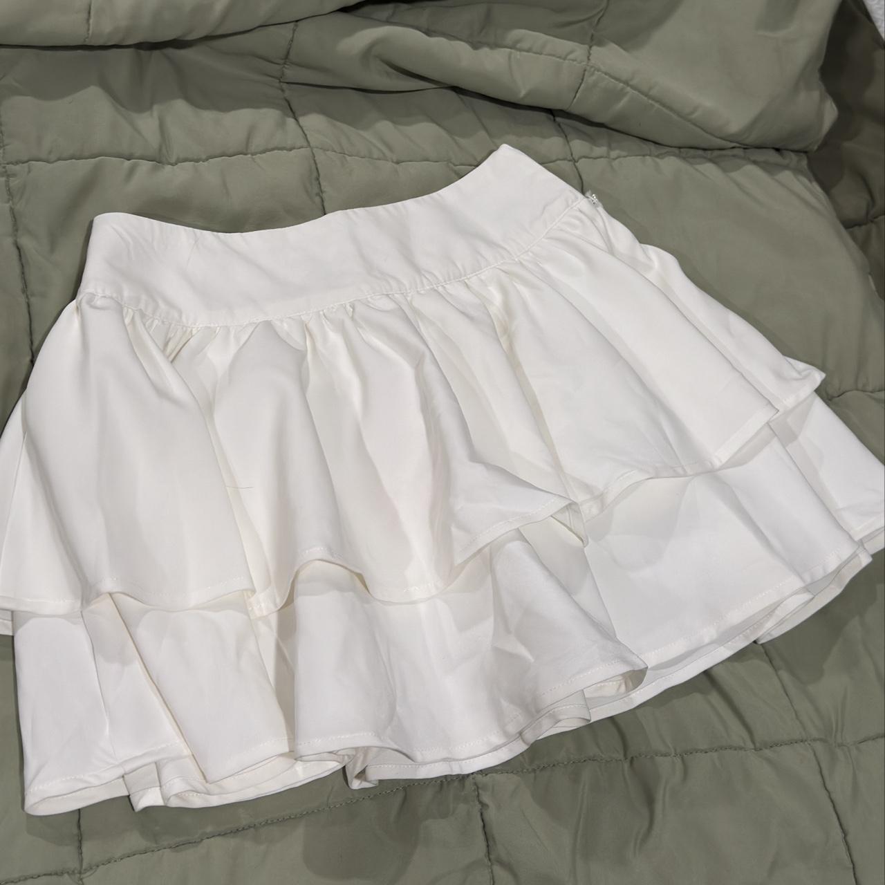 Beautiful White Flowy Mini Skirt With Flower Beaded Rim Depop