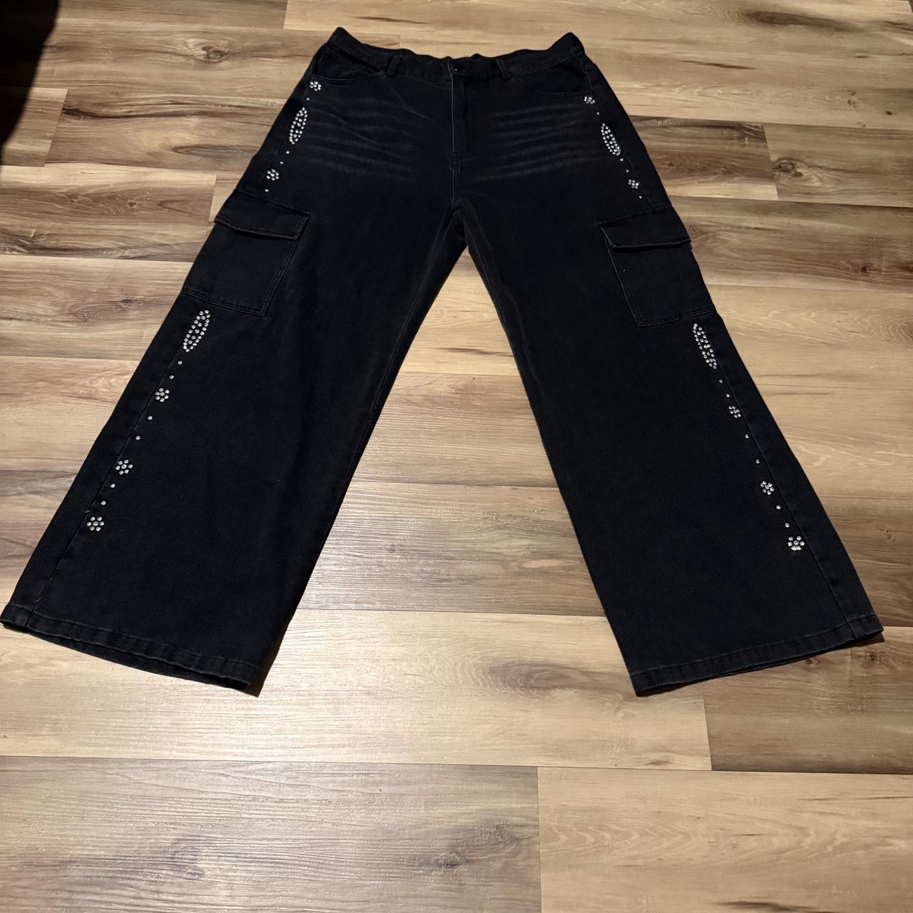 GREATERDAYS rhinestone jeans Super baggy fit High... | Depop