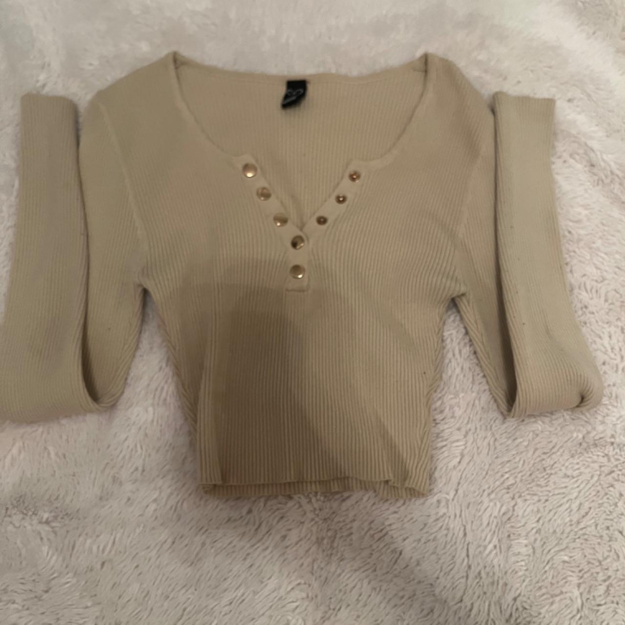 tan long sleeve crop top thick material with gold... - Depop