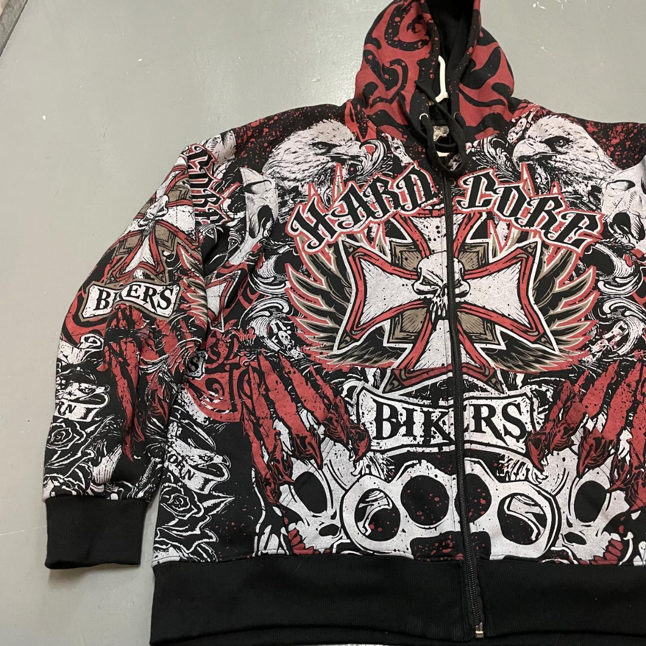 Y2k mega print affliction biker style print graphic... - Depop