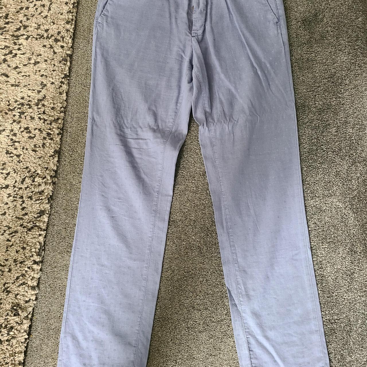 Paul Smith - Blue Spotted Straight leg Linen/Cotton... | Depop