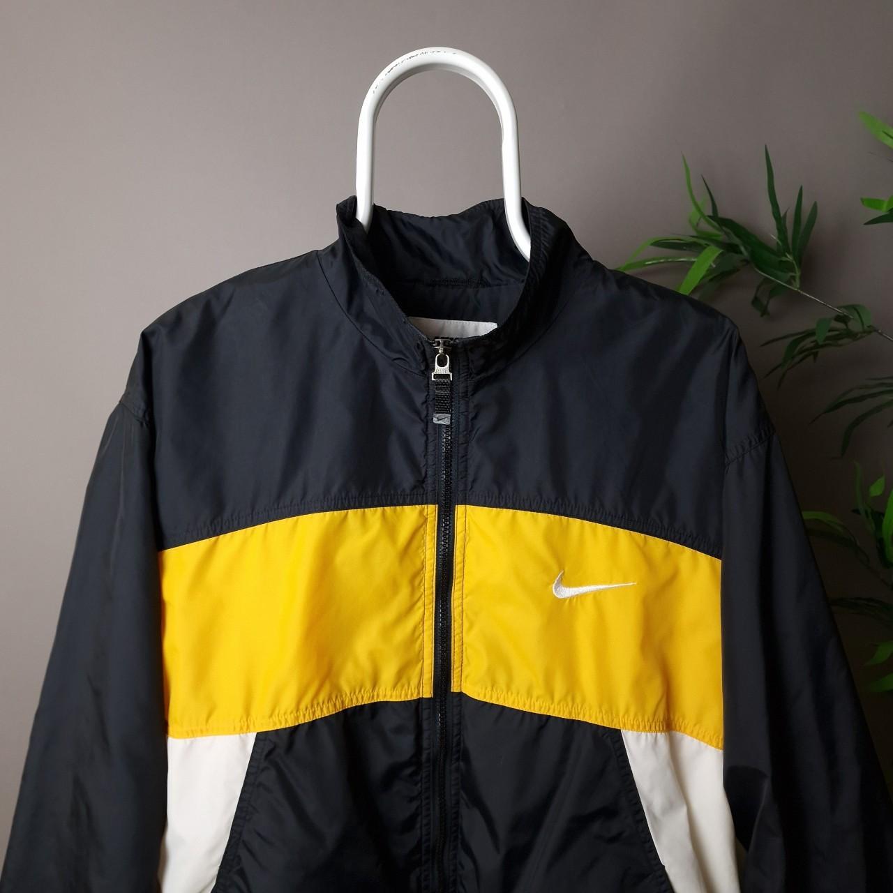 Vintage Nike jacket in black yellow and white. 90s.... - Depop